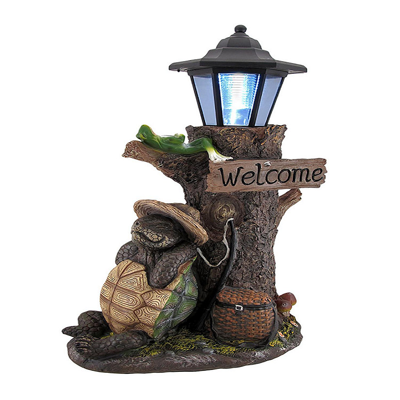 Zeckos Turtle Won the Race Solar LED Welcome Statue Lantern