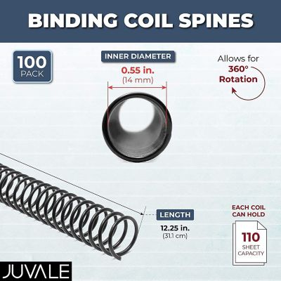 100-Pack Black Spiral Binding Coils Combs, 12.25" Plastic Spines for ...