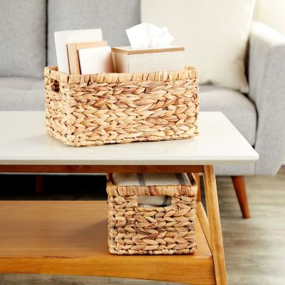 2 Pack Small Rectangular Wicker Baskets for Shelves, 6 Inch Wide Hand ...