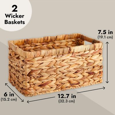 2 Pack Small Rectangular Wicker Baskets for Shelves, 6 Inch Wide Hand ...