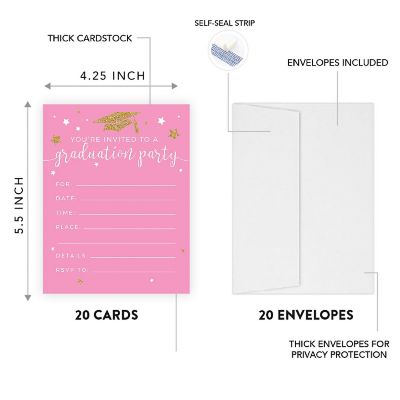 20 Gold/Pink Graduation Invitations | Oriental Trading