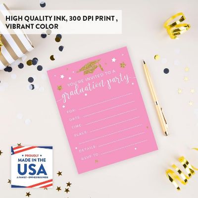 20 Gold/Pink Graduation Invitations | Oriental Trading
