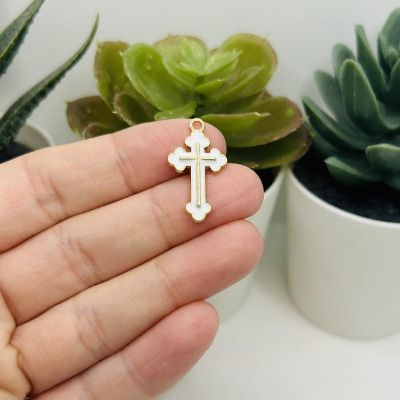 20 Pcs White Enamel Cross Charms | Oriental Trading