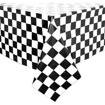 3 Pack Checkered Plastic Tablecloth, Black and White Party Decor (54 x ...