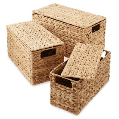3-Piece Hyacinth Nesting Basket Set, Stacking Storage Wicker Bins With Lids | Oriental Trading