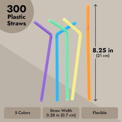 300 Pack Flexible Plastic Drinking Straws, Disposable Bendable Straws ...