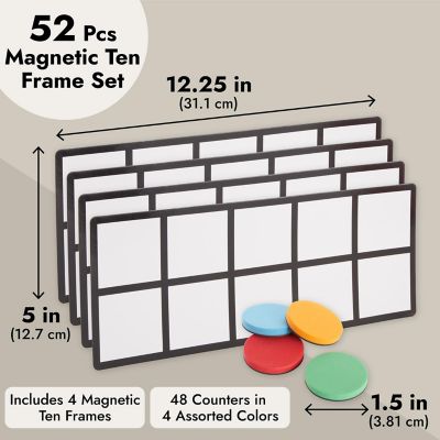 4 Pack Giant Magnetic Ten Frames with 48 Math Counters for Classroom ...