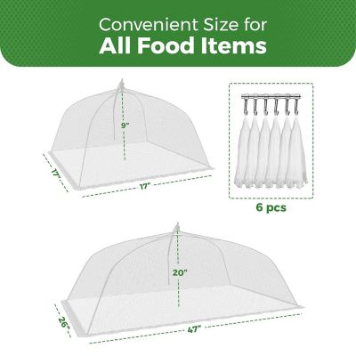 6 Pack Mesh Food Cover Set, 2 Jumbo (39" x 24") & 4 Large (17”x17”) Pop-Up Food Tents, Food Nets ...