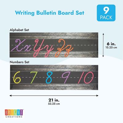9 Pack Cursive Alphabet Wall Strip, Numbers Bulletin Board Borders for ...