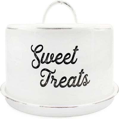 AuldHome Enamelware White Cake Cover; Rustic Decorative Cake Plate with ...