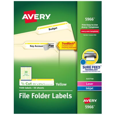 Avery File Folder Labels, 2/3" x 3-7/16", White/Yellow (5366 ...