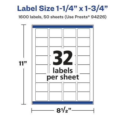 Avery Glossy White Rectangle Labels, 1.25" x 1.75", 1,600 Total ...