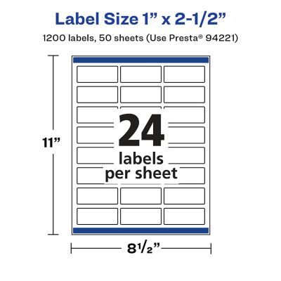 Avery Glossy White Rectangle Labels, 1" x 2.5", 1,200 Total