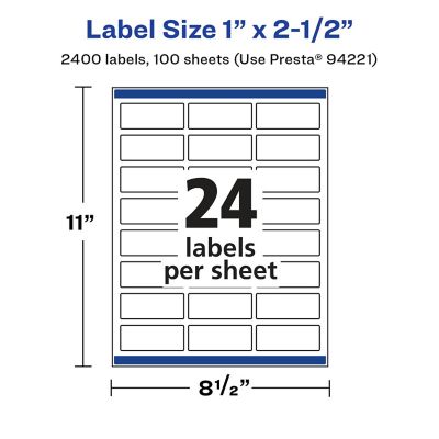 Avery Glossy White Rectangle Labels, 1" x 2.5", 2,400 Total | Oriental ...
