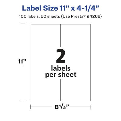 Avery Glossy White Rectangle Labels, 11" x 4.25", 100 Total | Oriental Trading