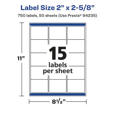 Avery Glossy White Rectangle Labels, 2" x 2-5/8", 750 Total | Oriental ...