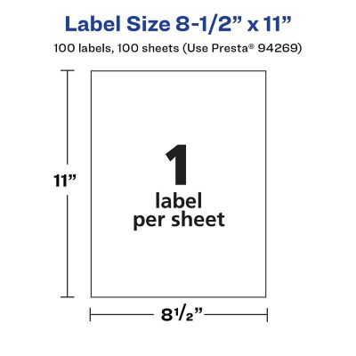 Avery Glossy White Rectangle Labels, 8.5" x 11", 100 Total | Oriental ...