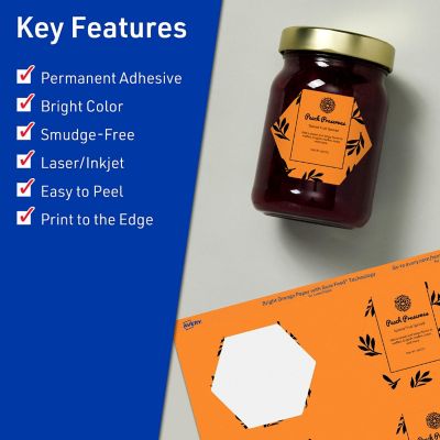 Avery Hexagon Labels, Bright Orange, 2-1/2" x 2-57/64", 480ct