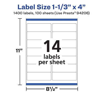Avery Matte White Rectangle Labels, 1-1/3" x 4", 1,400 Total | Oriental Trading