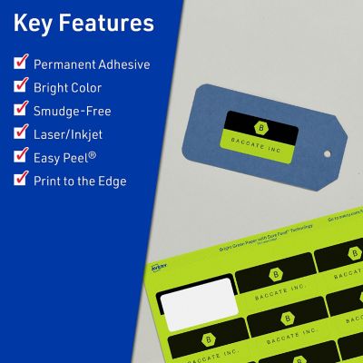 Avery Printable Rectangle Labels, Bright Green, 1" x 3", 1,280ct ...