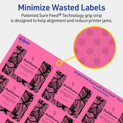 Avery Printable Rectangle Labels, Bright Pink, 2" x 2-5/8", 1,200ct ...
