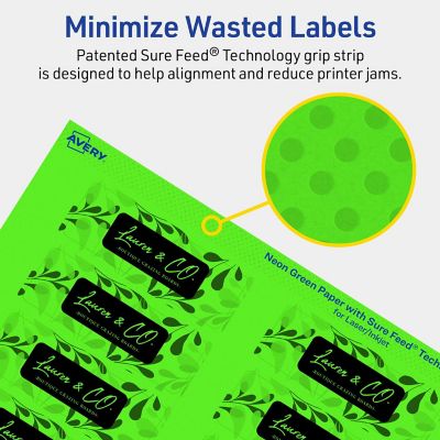 Avery Printable Rectangle Labels, Neon Green, 1" x 3", 1,280ct ...