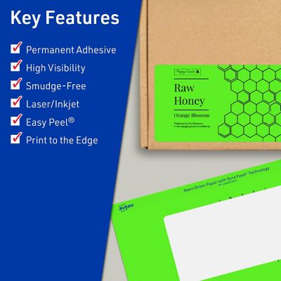 Avery Printable Rectangle Labels, Neon Green, 2" x 6", 320ct | Oriental ...