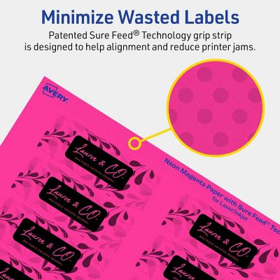 Avery Printable Rectangle Labels, Neon Magenta, 1" x 3", 1,280ct ...