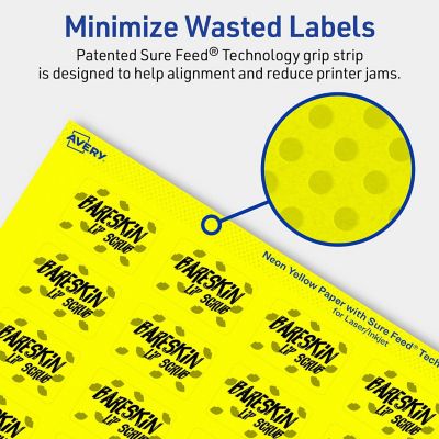 Avery Printable Rectangle Labels, Neon Yellow, 1" x 1.5", 2,560ct ...