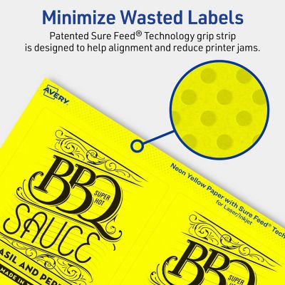 Avery Printable Rectangle Labels, Neon Yellow, 4.75" x 3.75", 320ct ...