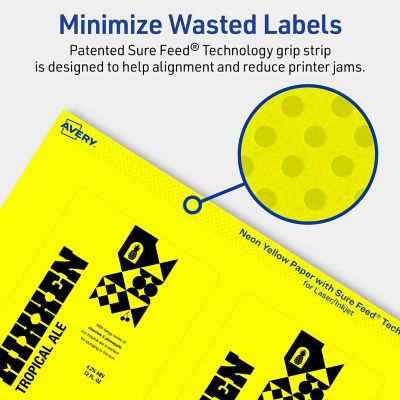 Avery Printable Rectangle Labels, Neon Yellow, 4" x 3", 320ct ...