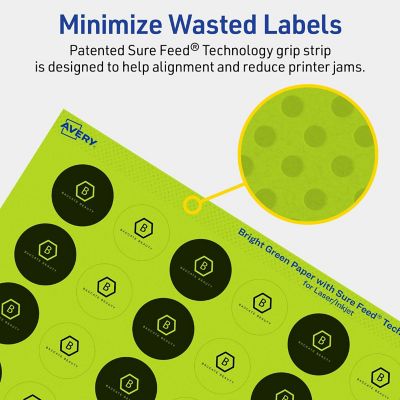 Avery Printable Round Labels, Bright Green, 1" Diameter, 3,840ct