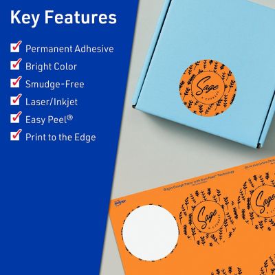Avery Printable Round Labels, Bright Orange, 3" Diameter, 480ct