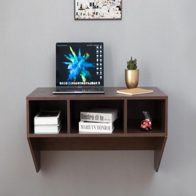 Basicwise Wall Mounted Office Computer Desk with Three Compartments ...
