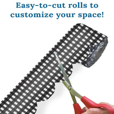 Black Gingham Rolled Scalloped Bulletin Board Borders | Oriental Trading