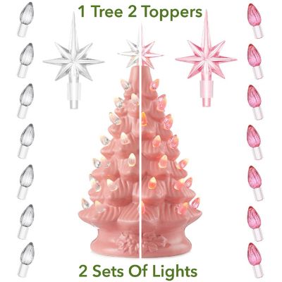 Casafield 12" Pre-Lit Pink Ceramic Tree Hand-Painted Tabletop with Lights