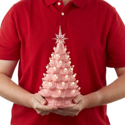 Casafield 12" Pre-Lit Pink Ceramic Tree Hand-Painted Tabletop with Lights