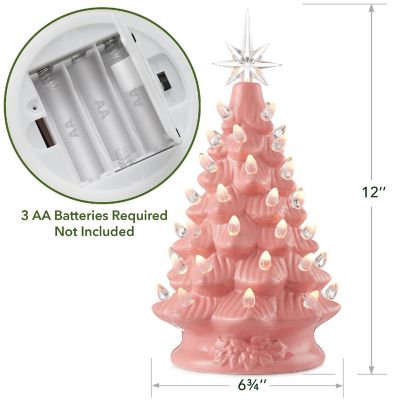 Casafield 12" Pre-Lit Pink Ceramic Tree Hand-Painted Tabletop with ...