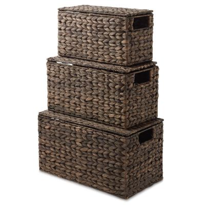 Casafield 3-Piece Hyacinth Nesting Basket Set, Wicker Storage Bins with Lids, Espresso ...