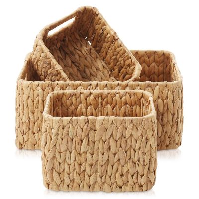 Casafield 3pc Hyacinth Storage Basket Set, Woven Wicker Bin Shelf Organizers, Natural | Oriental ...