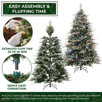 Casafield 7.5FT Pre-Lit Frosted Aspen Fir Realistic Artificial Christmas Tree with Stand ...