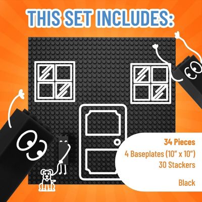 Classic Stackable Baseplates, Building Bricks For Towers, Black, 4 Base ...