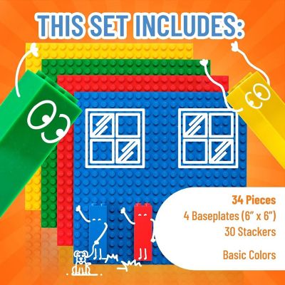Classic Stackable Baseplates, Building Bricks, Red, Green, Blue ...