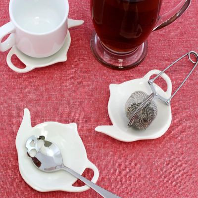 Cornucopia White Ceramic Tea Bag Coasters Spoon Rests; 4-Pack Classic ...