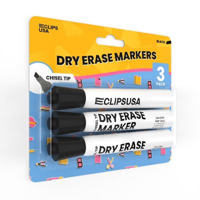 E-Clips USA Dry Erase Markers - Low Odor, Non-Toxic, Black, 3 Pack ...