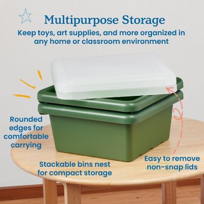 ECR4Kids Square Bin with Lid, Hunter Green, 2-Pack | Oriental Trading