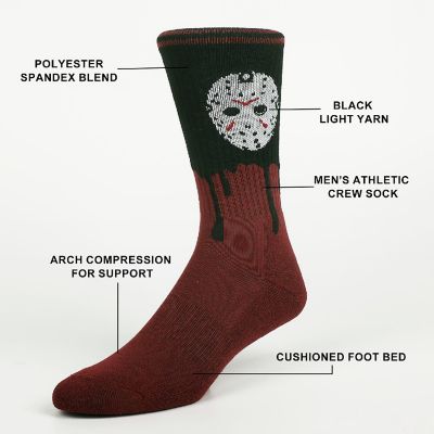 Friday The 13Th Black Light Jason Mask Mens Athletic Crew Socks ...