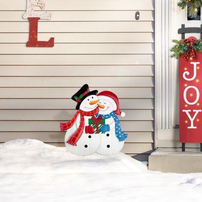 Glitzhome 30"H Metal Lovely Snowman Yard Stake or Standing Decor or ...