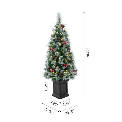 Glitzhome 4ft Pre-Lit Pine Artificial Christmas Porch Tree with 80 Warm White Lights, Pinecones ...