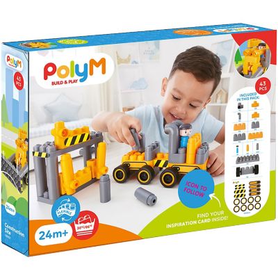 Hape: Polym: Construction Site - Yellow-Grey - 43Pc Building Blocks Toy ...